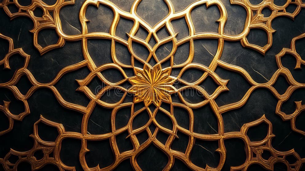 Decorative Islamic Pattern Featuring Glowing Gold Highlights Ideal for ...