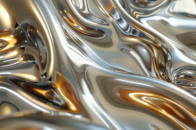 Shiny Chrome Fluid Metal Surface with Abstract Patterns Stock ...
