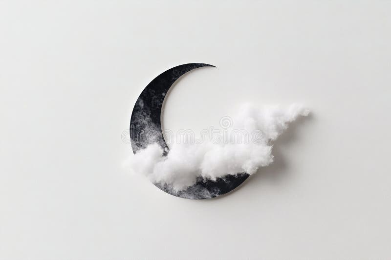 This Artwork Showcases a Minimalist Crescent Moon Intertwined with Soft ...