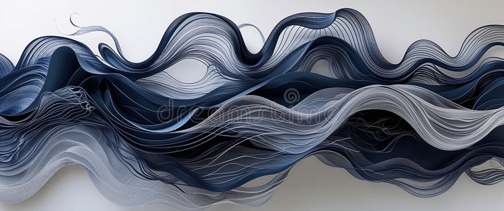 This Artwork Showcases a Series of Fluid, Flowing Forms that Represent Waves, Characterized by ...