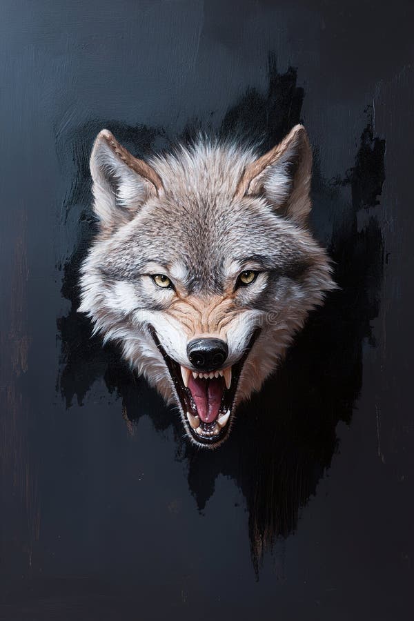 This Artwork Showcases a Snarling Wolf with Piercing Eyes, Crafted in ...