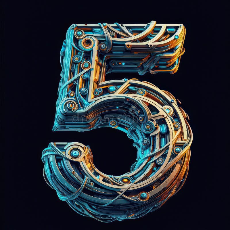 Digital Art of a Futuristic Number Five Composed of Intricate Circuits ...