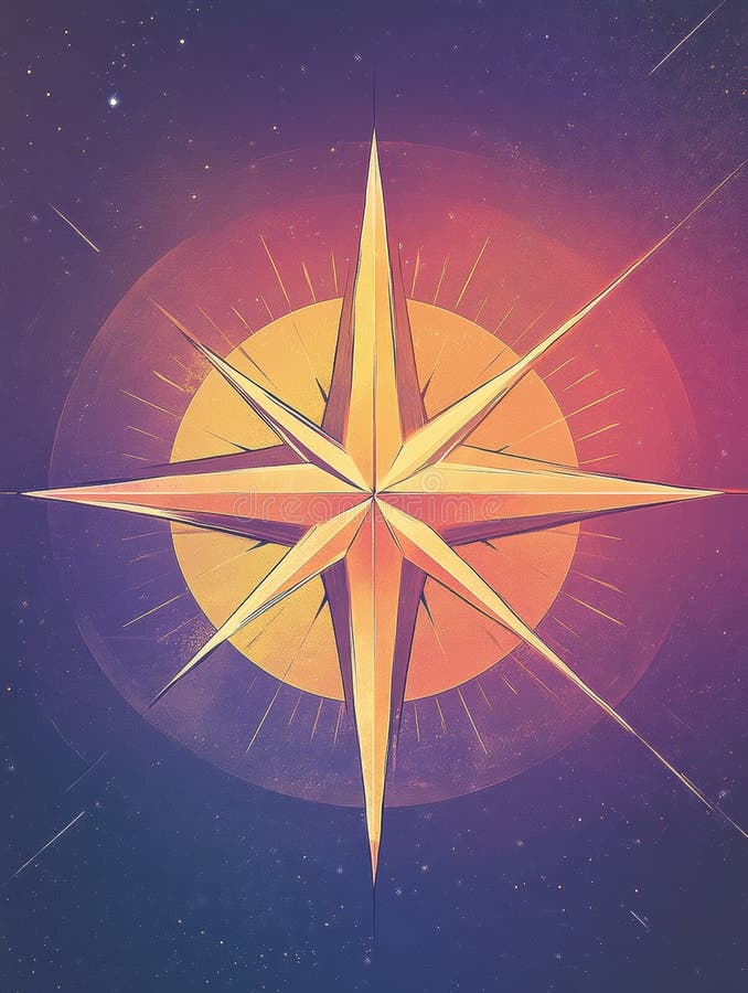 This Artwork Showcases a Stylized Compass Rose with Distinct Lines and ...