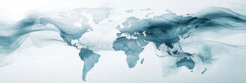 Artistic Representation of a World Map with Flowing Blue Textures ...