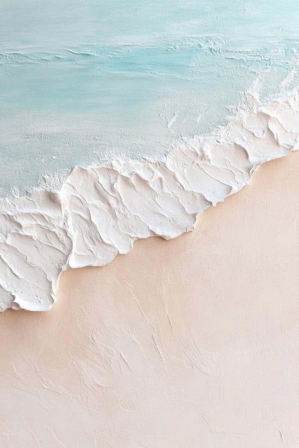 This Artwork Showcases a Tranquil Shoreline Where Gentle Waves Meet a ...