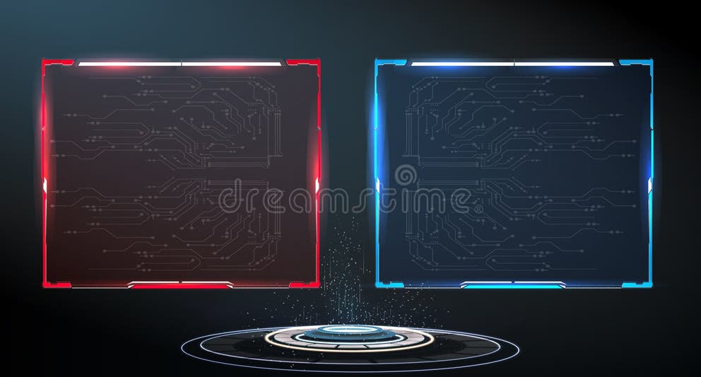The Artwork Showcases Two High-tech Digital Interface Panels, One Red ...