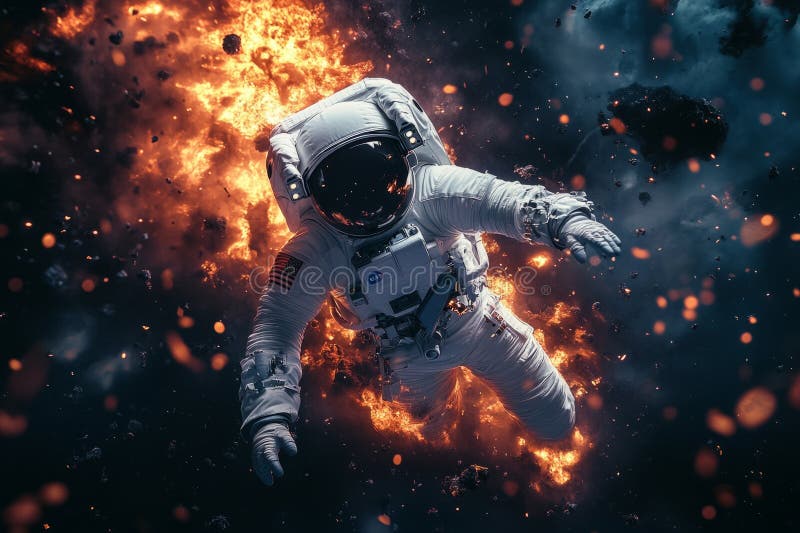 An Astronaut Floats in Space Surrounded by Cosmic Explosions. this ...