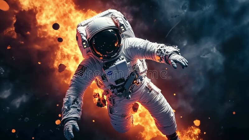 An Astronaut Floats in Space Surrounded by Cosmic Explosions. this ...