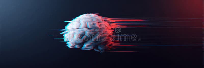 Fractured Brain with Glitch Effect Set Against a Dark Gradient ...