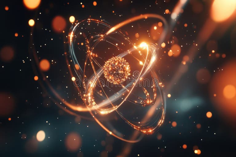 Visual Representation of an Atom with Orbiting Electrons in a Dark ...