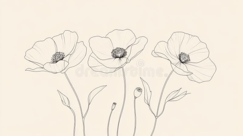 Artwork with a Simple Outline of a Poppy Flower Stock Photo - Image of ...