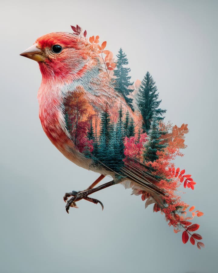 Forest Tree Form with Integrated Flying Bird Patterns, Ambient Mood ...