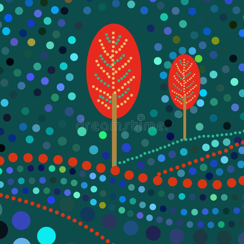 Artwork with Trees and Dots. Magic Landscape Stock Illustration ...