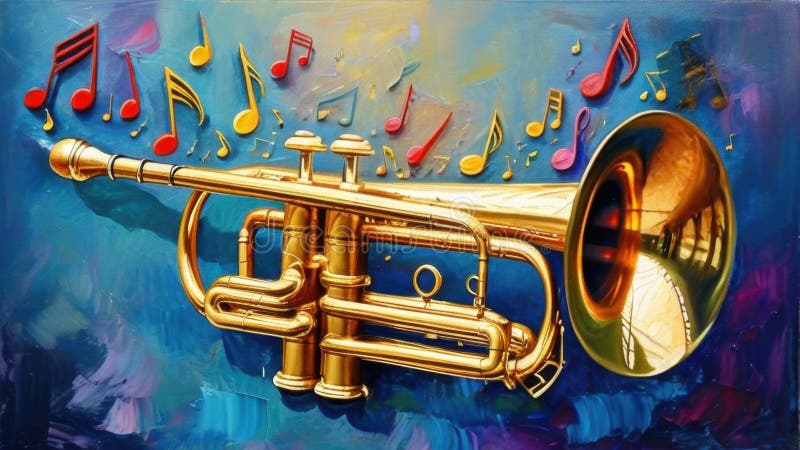 Artwork of a Trumpet with Music Notes Stock Illustration - Illustration ...