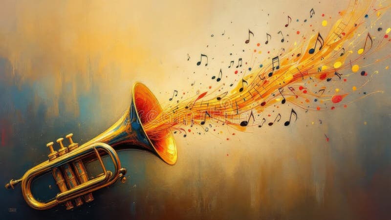 Artwork of a Trumpet with Music Notes Stock Illustration - Illustration ...