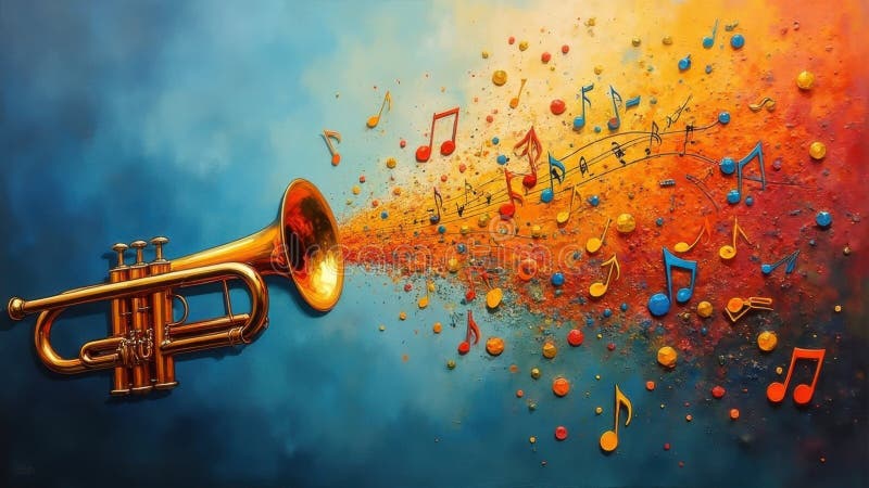 Artwork of a Trumpet with Music Notes Stock Illustration - Illustration ...