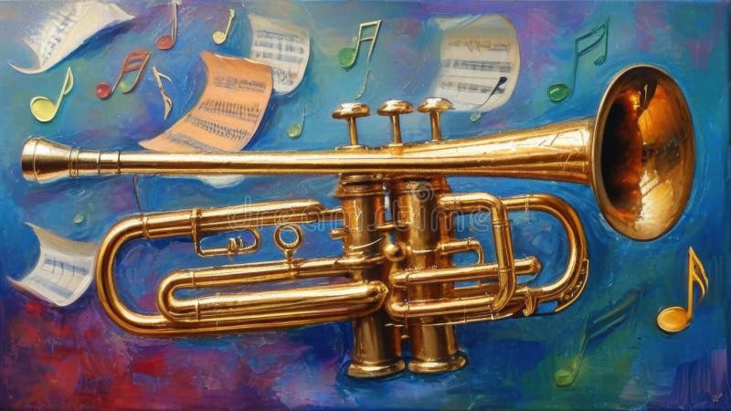 Artwork of a Trumpet with Music Notes Stock Illustration - Illustration ...