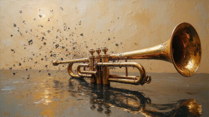 Artwork of a Trumpet with Music Notes Stock Illustration - Illustration ...