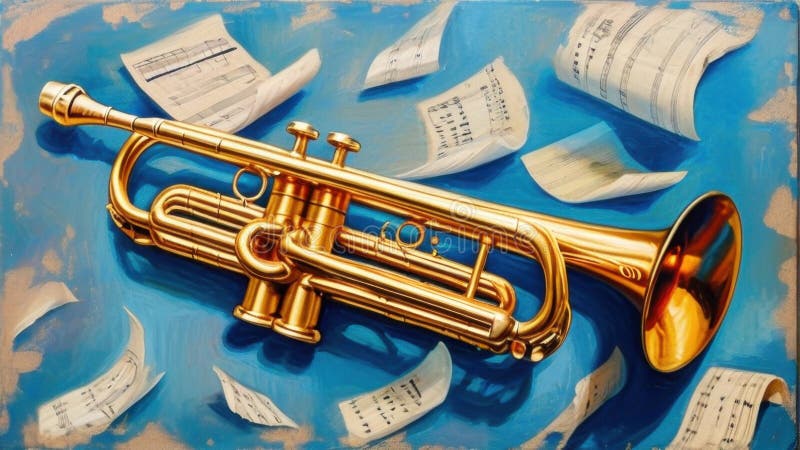 Artwork of a Trumpet with Music Notes Stock Illustration - Illustration ...