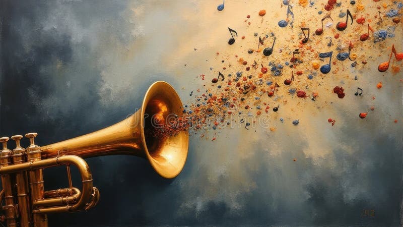 Artwork of a Trumpet with Music Notes Stock Illustration - Illustration ...