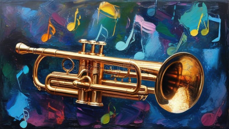 Artwork of a Trumpet with Music Notes Stock Illustration - Illustration ...