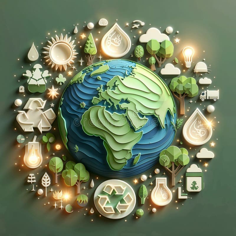 Creative Paper Cut Design Depicting a Stylized Globe Surrounded by Eco ...