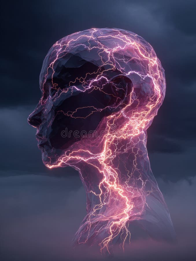 Electric Storm within a Head Outline Showcasing Stress Overload ...
