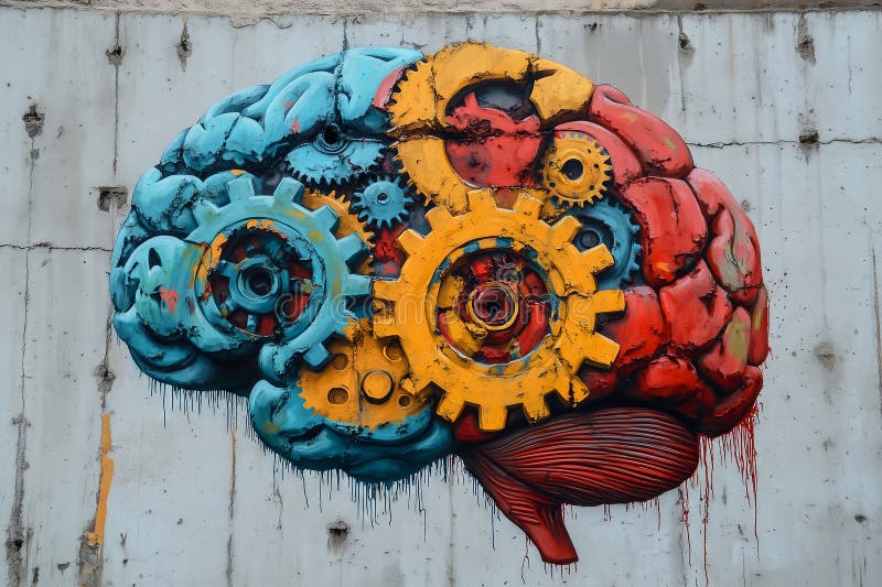 A Vibrant Artistic Representation of a Brain Adorned with Colorful ...