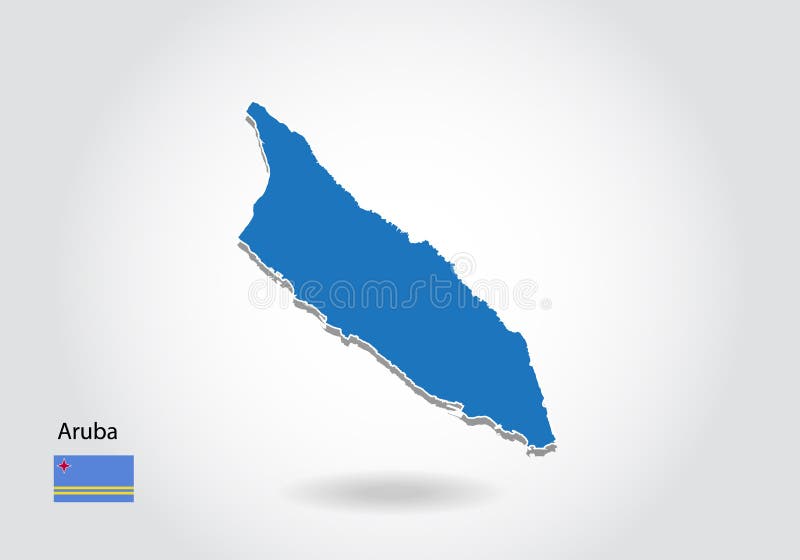 Aruba Map Design with 3D Style. Blue Aruba Map and National Flag Stock ...