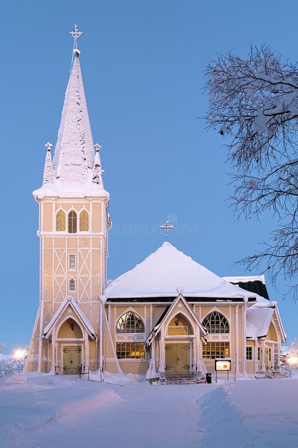 Arvidsjaur Kyrka I Vinter, Sverige Fotografering för Bildbyråer - Bild ...