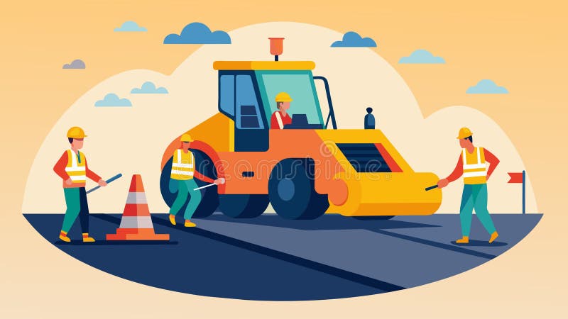 As the Asphalt Paver Continues Along Its Path the Workers Smooth Out ...