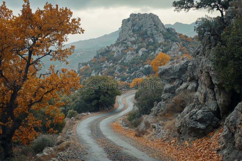 As Autumn Comes To a Close, Leaves Drift Down a Forest Trail in this Silhouette. Stock Image ...