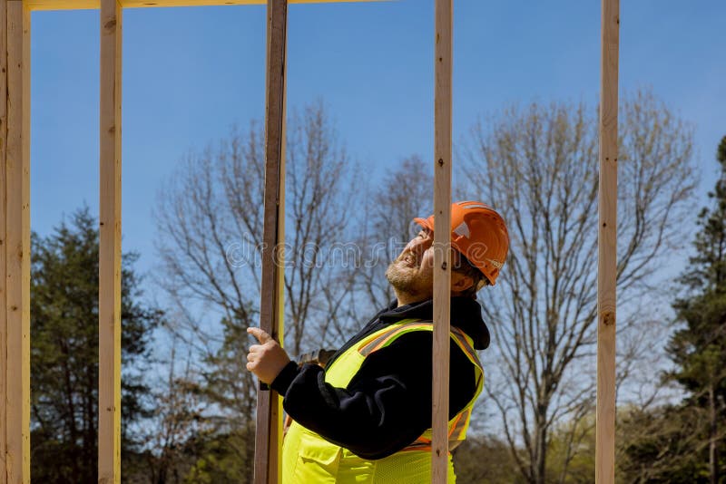 As a Construction Engineer Checking the Leveling Quality of the Wooden ...