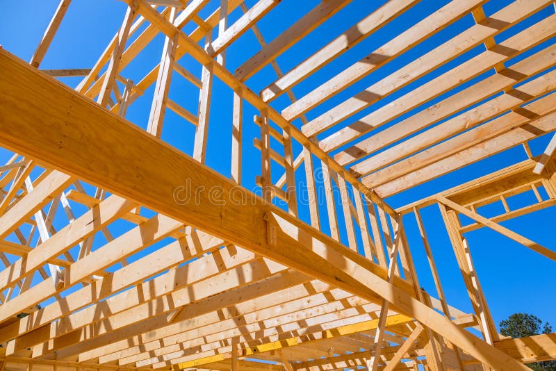 As Construction of a New Home, Ceiling Rafter Framework Beams Were ...