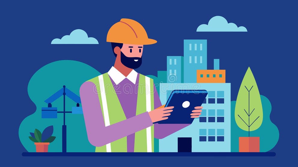 As a Construction Project Nears Completion an Engineer Uses a Tablet To ...