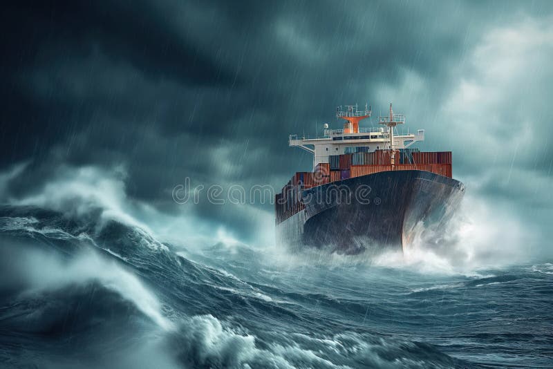 As Container Ship Floats with Ocean during Raging Storm with Large ...