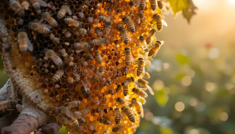 Symphony of the Hive: Morning Buzz in Nature Stock Illustration ...