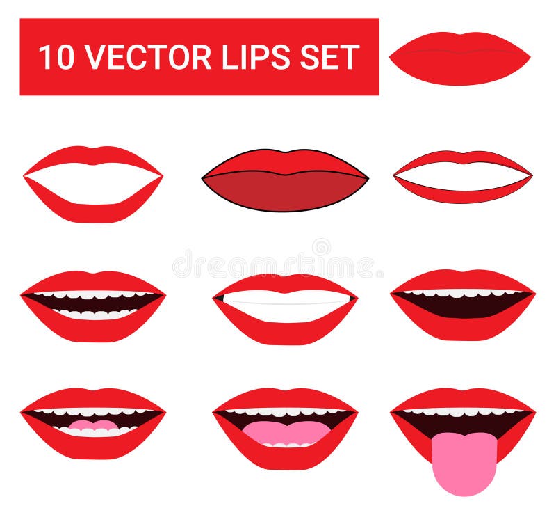 Set of 10 Lips Vector, Collection of 10 Vector Lips Stock Vector ...