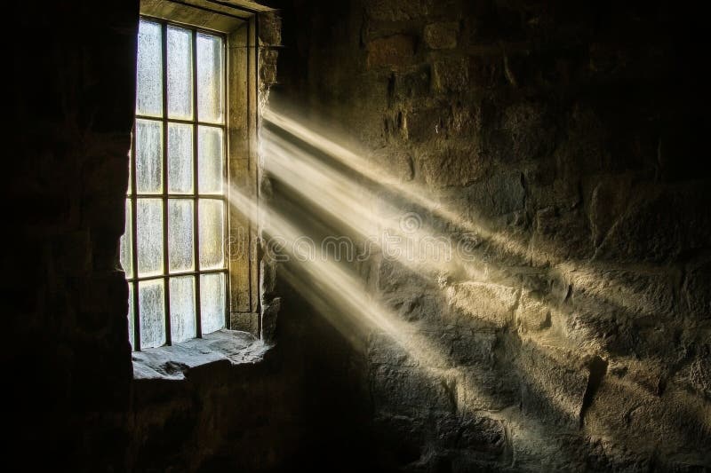 As Dusk Falls, an Arched Window in a Centuries-old Stone Room Admits a ...