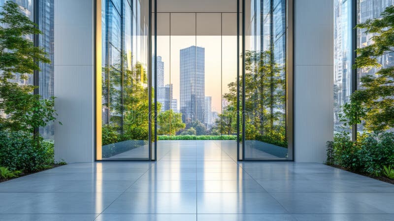 As Dusk Falls, a Modern Office Building is Framed by Its Well-kept ...