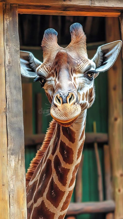 As the Evening Light Warms the Scene, a Giraffe Curiously Looks through ...