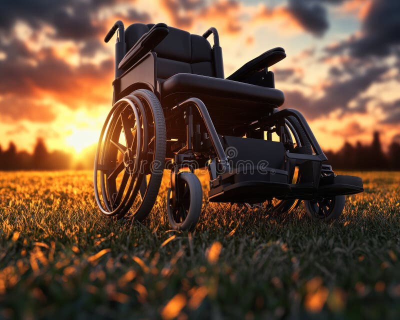 Wheelchair User Rolling through a Vast Field at Sunrise a Symbol of ...