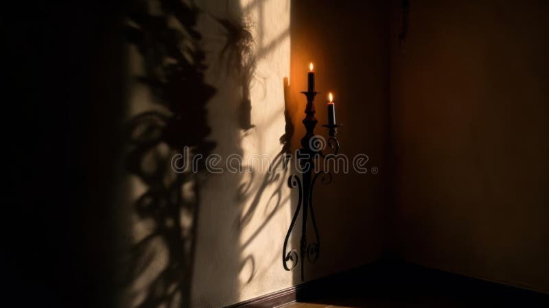 A Candle Flickers Casting Dancing Shadows on the Wall Created with ...