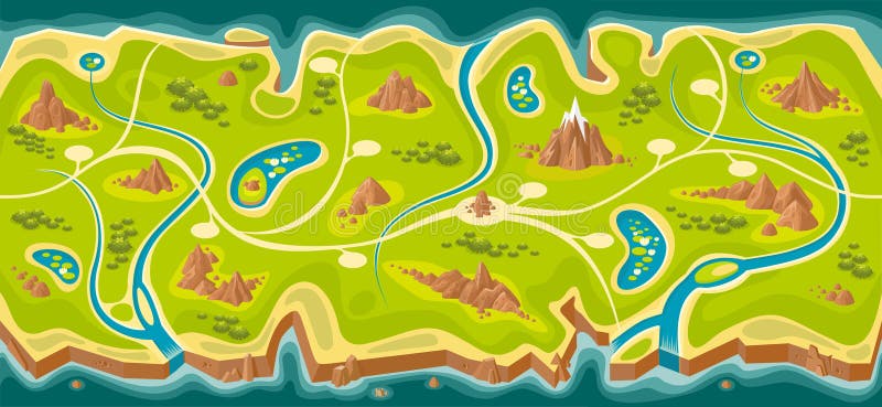 Game Map for Completing the Route. Mountains, Sea, Rivers and Lakes ...
