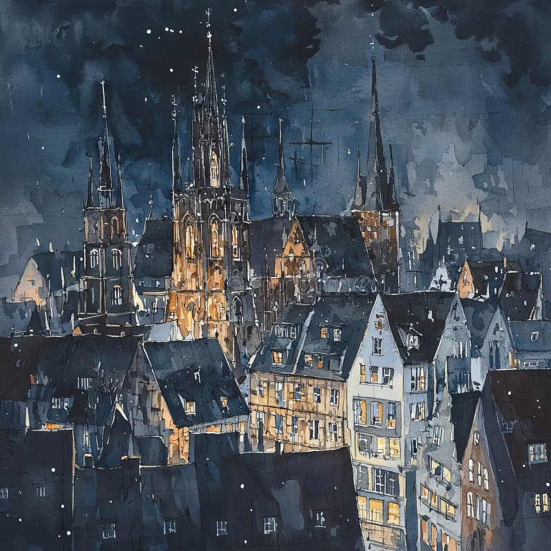 As Night Falls Over an Eastern European City, the Scene of Gray Soviet ...