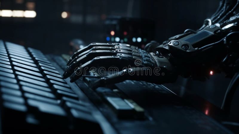 As the Robotic Hand Swiftly Types on the Keyboard. AI Generative Stock ...