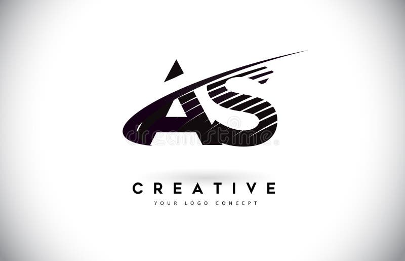 AS a S Letter Logo Design with Swoosh and Black Lines. Stock Vector ...