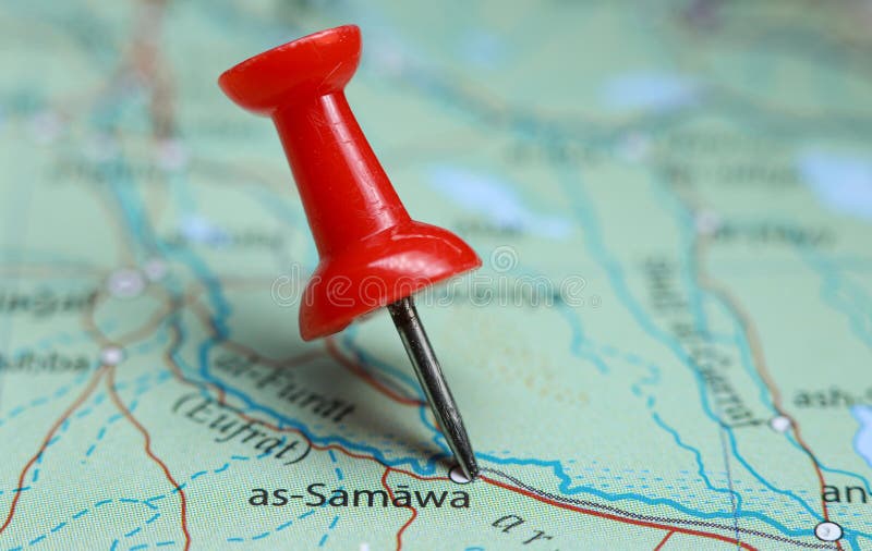 As Samawa, Iraq pin on map stock photo. Image of city - 372797640