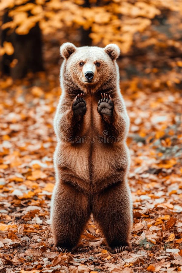 As it Stands on Its Hind Legs, a Big Bear Waves with a Friendly Gesture ...
