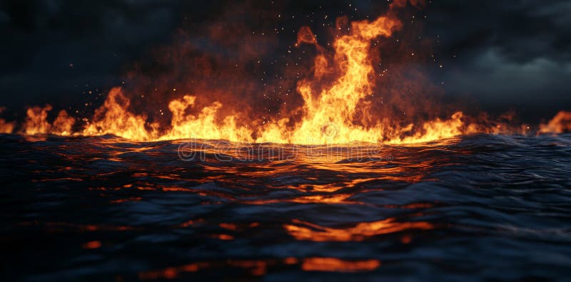 As Stars Twinkle Above, Flames Dramatically Rise from the Ocean Waters ...